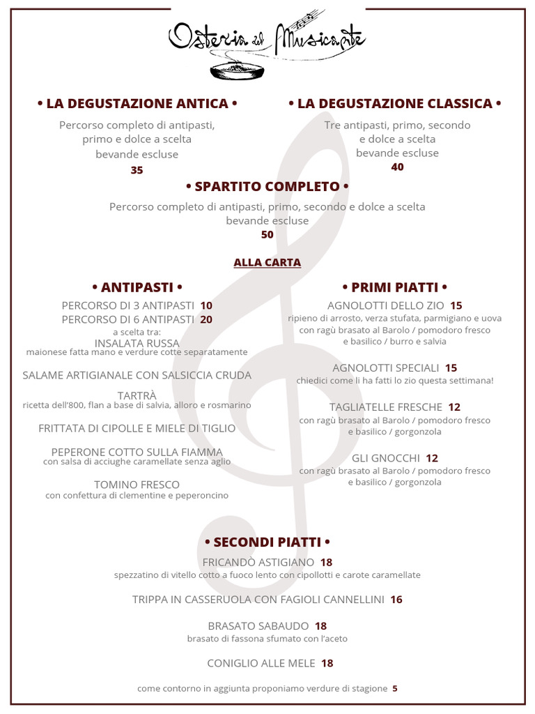 Osteria Del Musicante Pianezza Menu | PDF