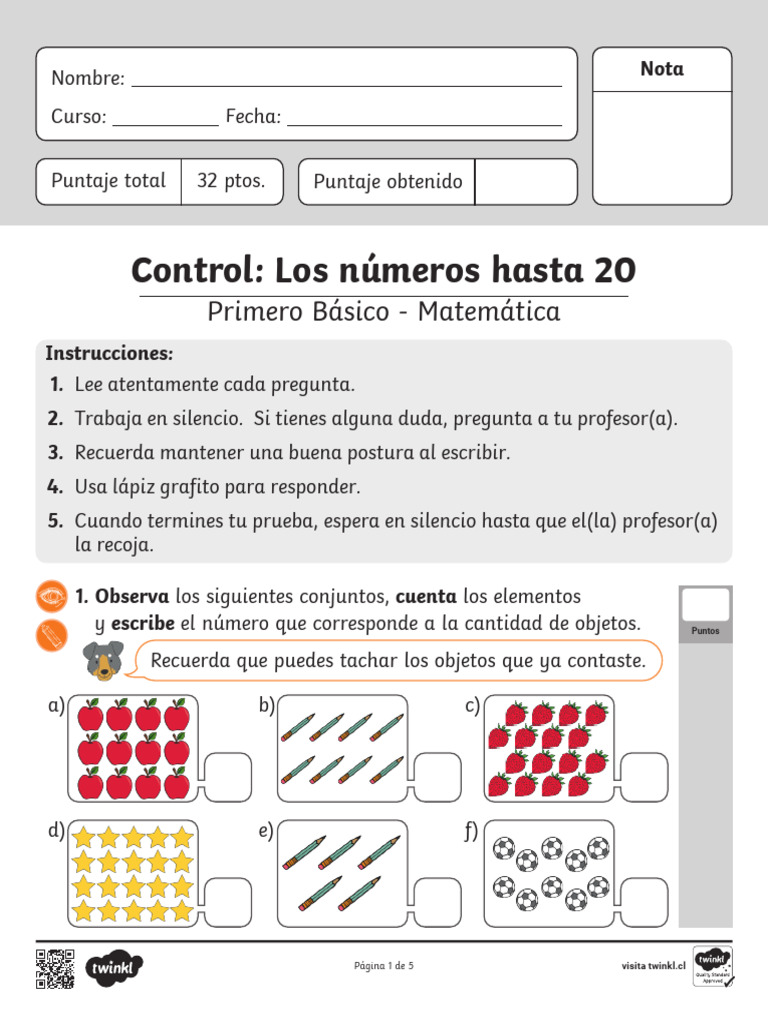 CL M 1705513743 Control Los Numeros Hasta 20 Unidad 1 1 Basico ...