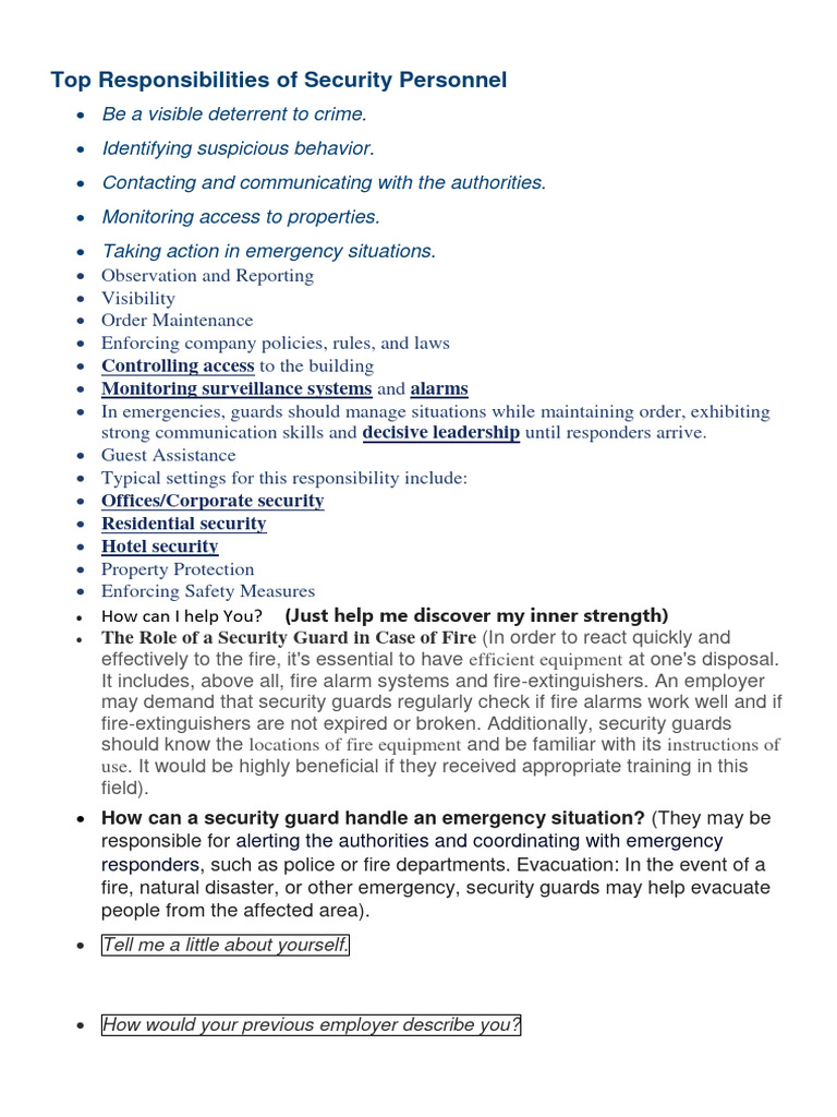 Top Responsibilities of Security Personnel | PDF | Security Guard ...