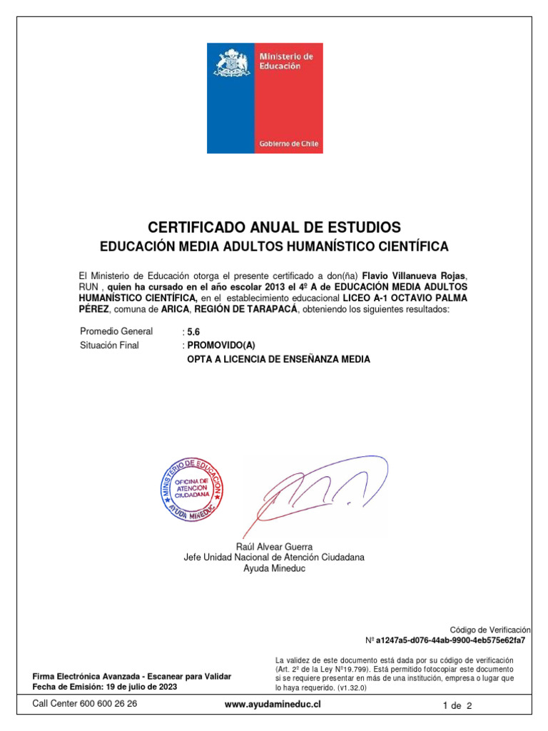 Certificado 4to Medio F | PDF