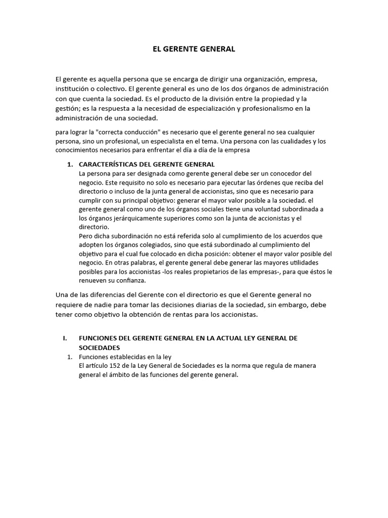 Funciones y Características del Gerente General | PDF | Negocios ...
