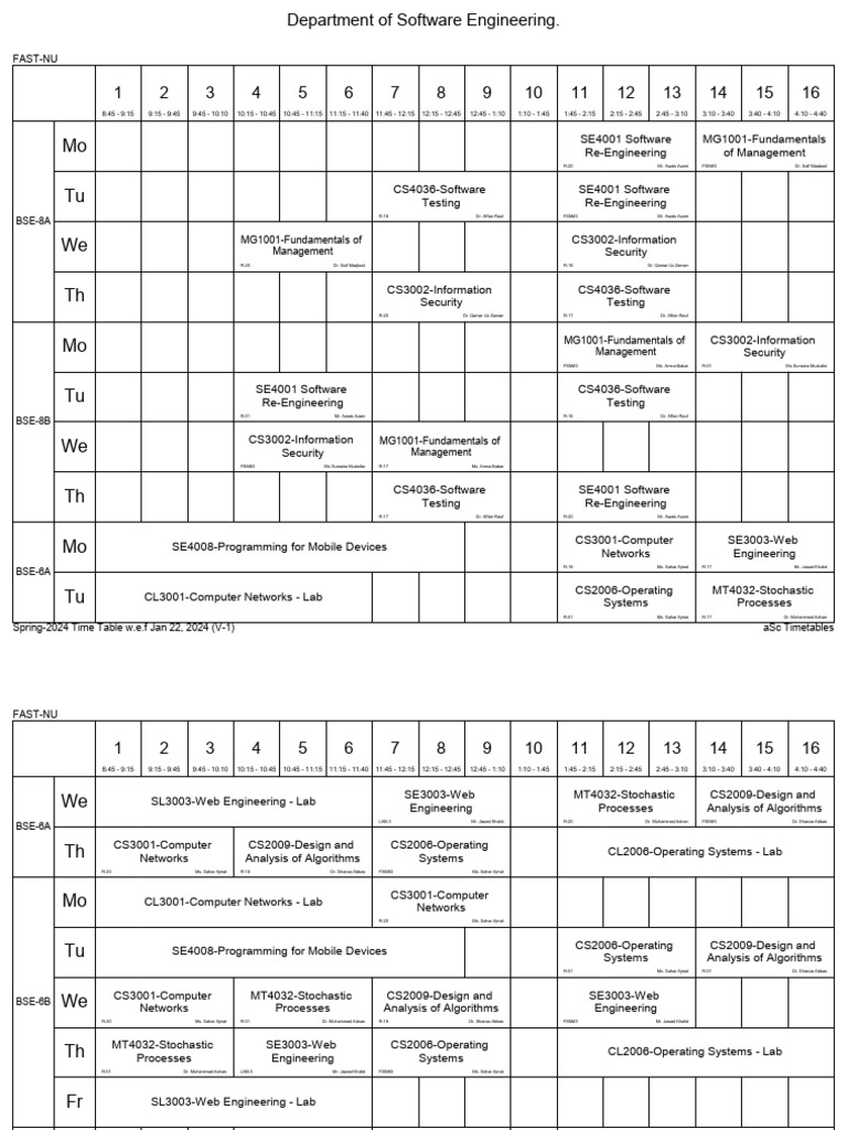 Summary TimeTable Spring 2024 | Download Free PDF | Engineering | Computing
