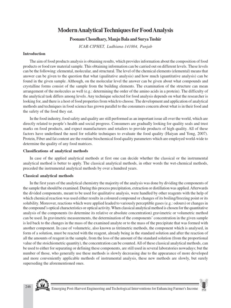 Modern Analytical Techniques For Food Analysis: Poonam Choudhary, Manju ...