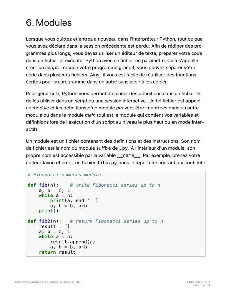 Modules Python : Importation et Utilisation | PDF