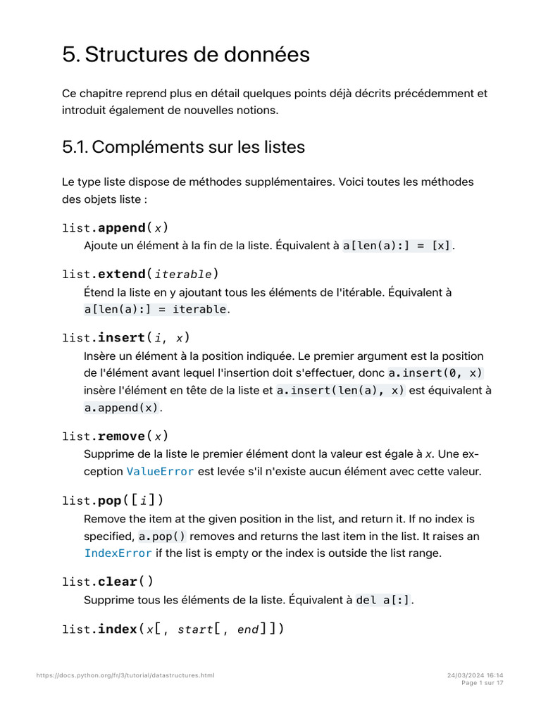 Structures de Données - Documentation Python 3.12.2 | PDF