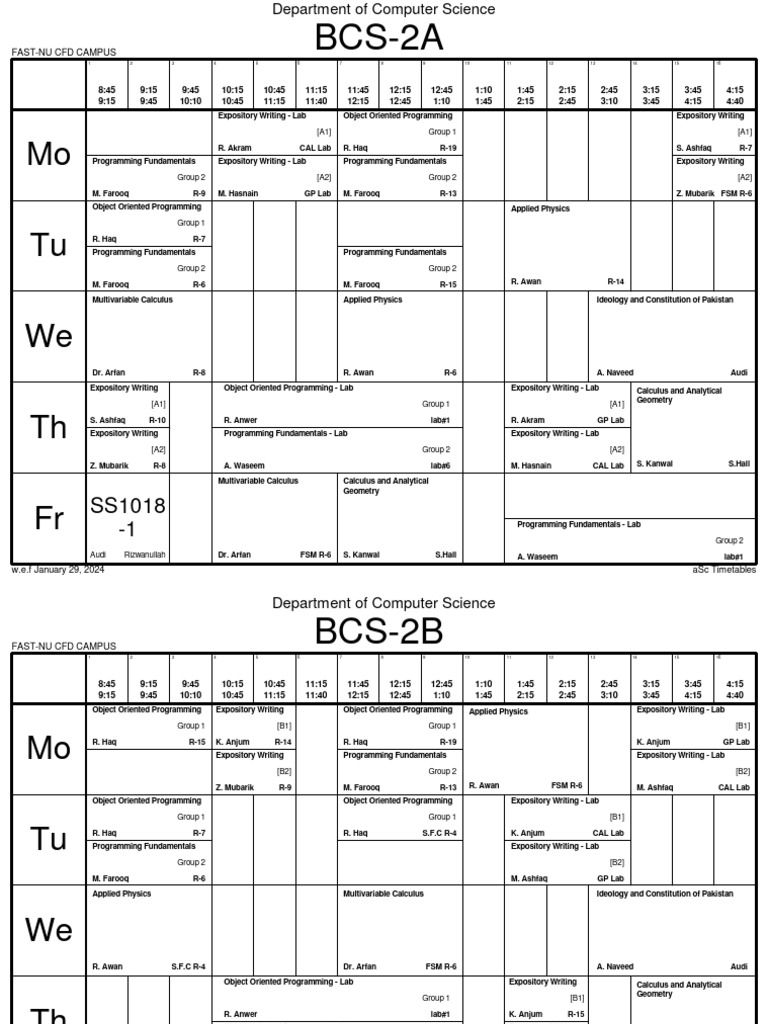 Classwise Timetable Spring 2024 Week 02 | PDF