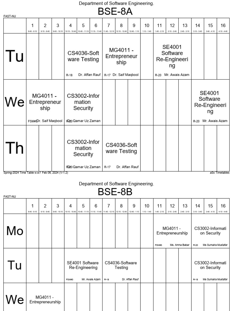 BSSE Spring 2024 Timetable | PDF | Business | Computer Engineering