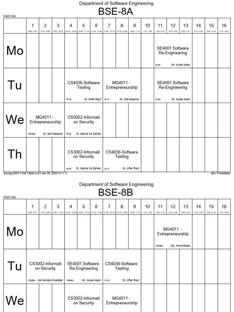 Updated Timetable of SE Dept Spring 2024 1.1 | PDF | Systems ...