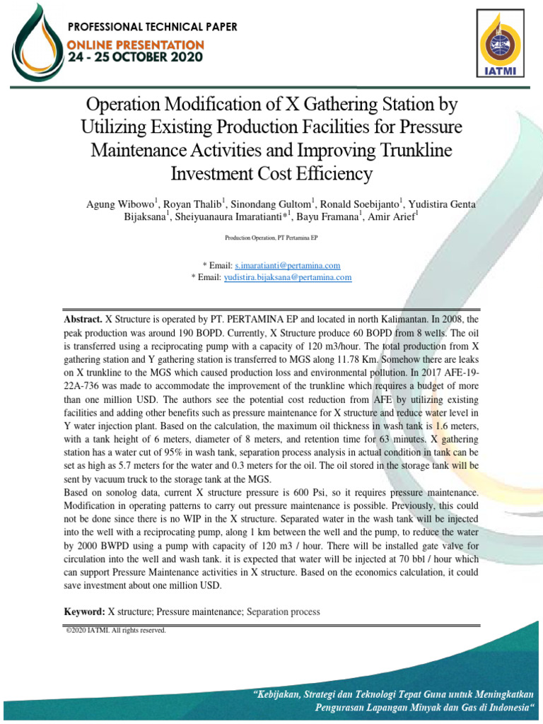IATMI 20-056 Operation Modification of X Gathering Station by Utilizing Existing Production ...