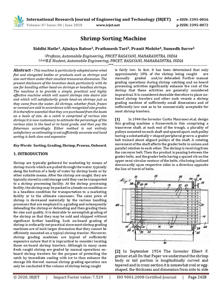 Shrimp Sorting Machine Design Overview | PDF