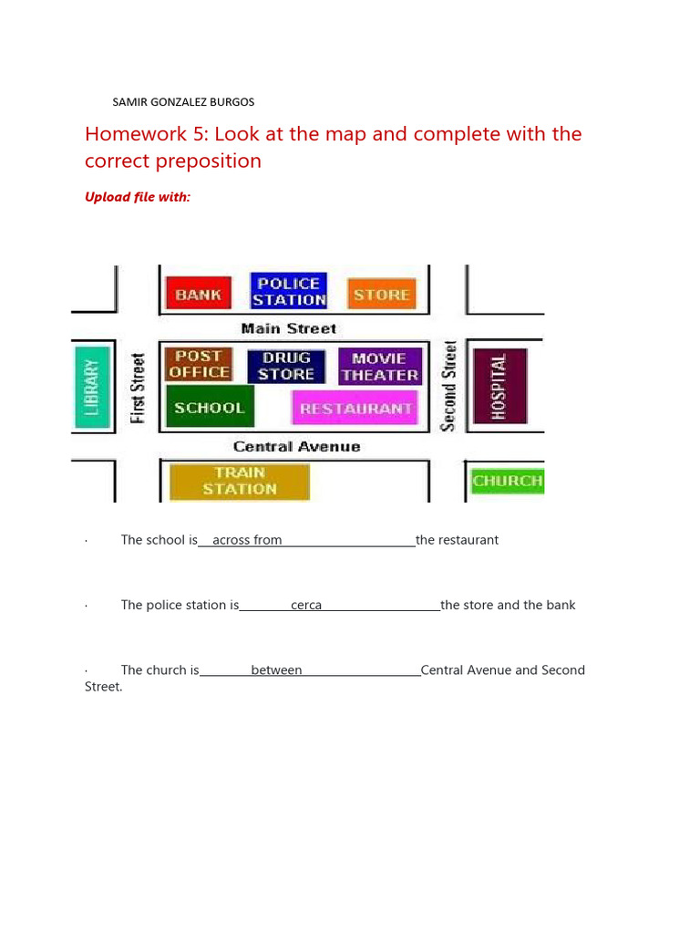 Homework 5: Look at The Map and Complete With The Correct Preposition | PDF
