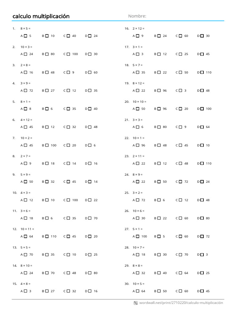 Calculo Multiplicació N Cuestionario | PDF