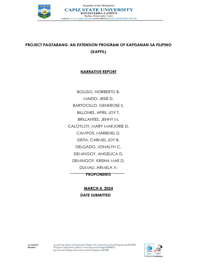 BSED - Filipino 3 Narrative Report PDF | PDF