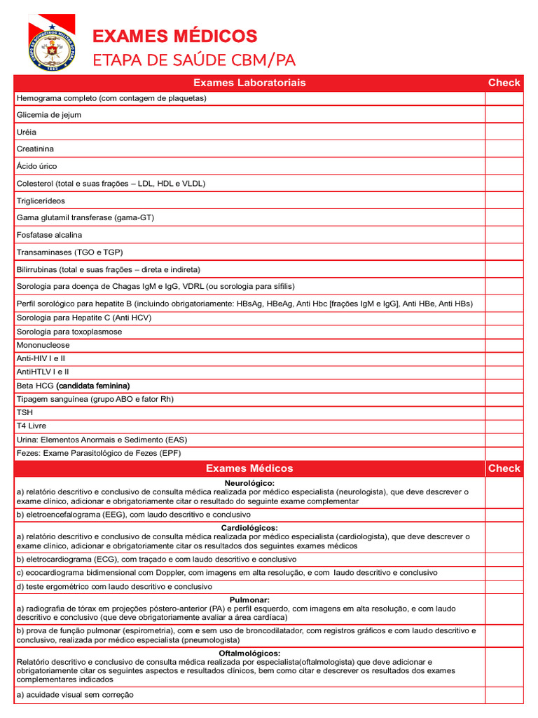 Exames Médicos Cbmpa | PDF | Psiquiatria | Sistema de saúde