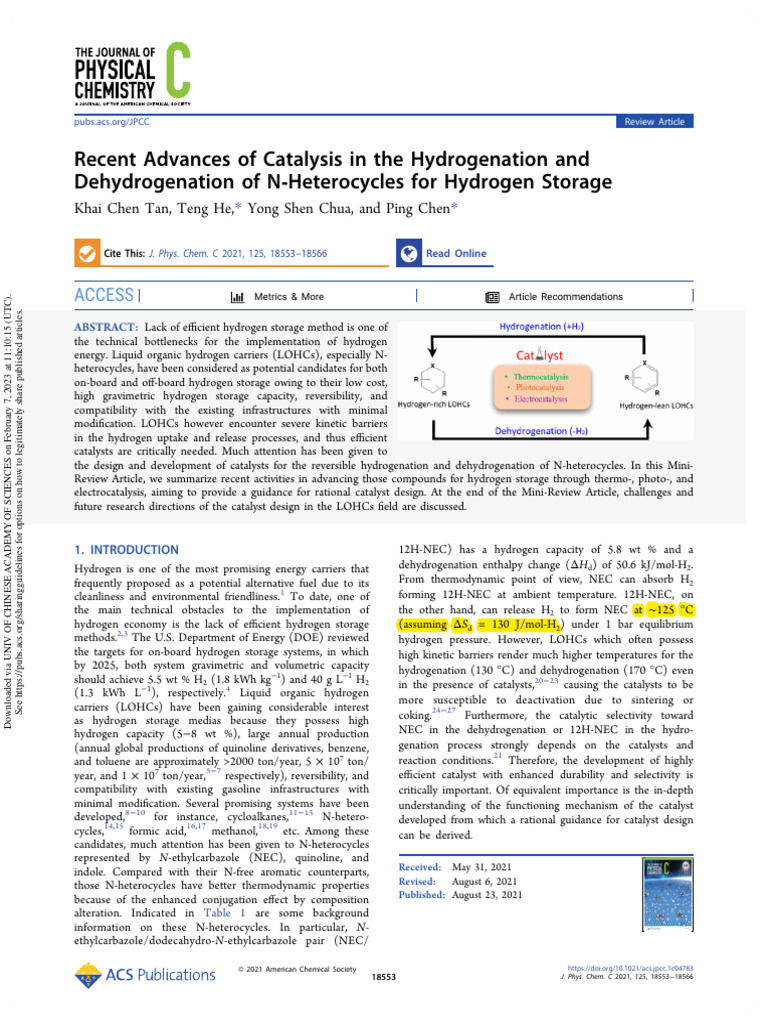 Ecent Advances of Catalysis in the Hydrogenation And | PDF | Catalysis | Hydrogenation