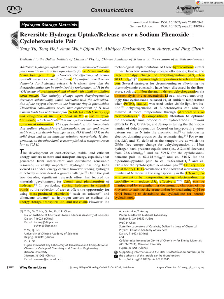 (Angew Chem Int Ed) 2019 | Download Free PDF | Hydrogenation | Chemical Reactions