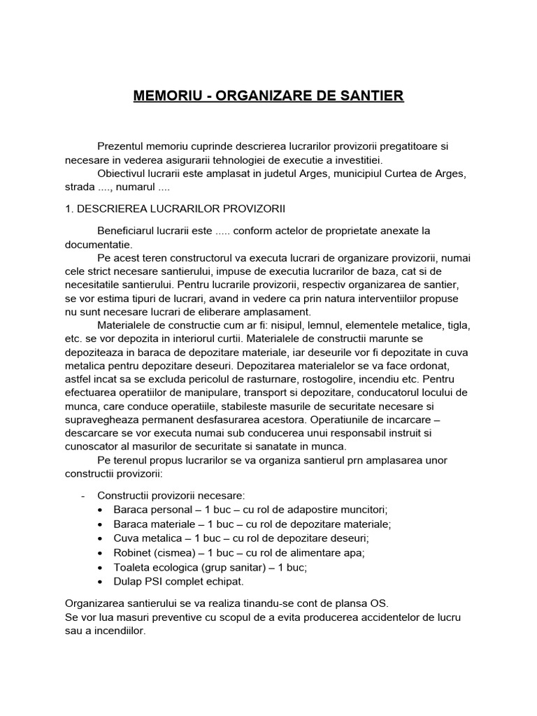 MEMORIU Org de Santier | PDF