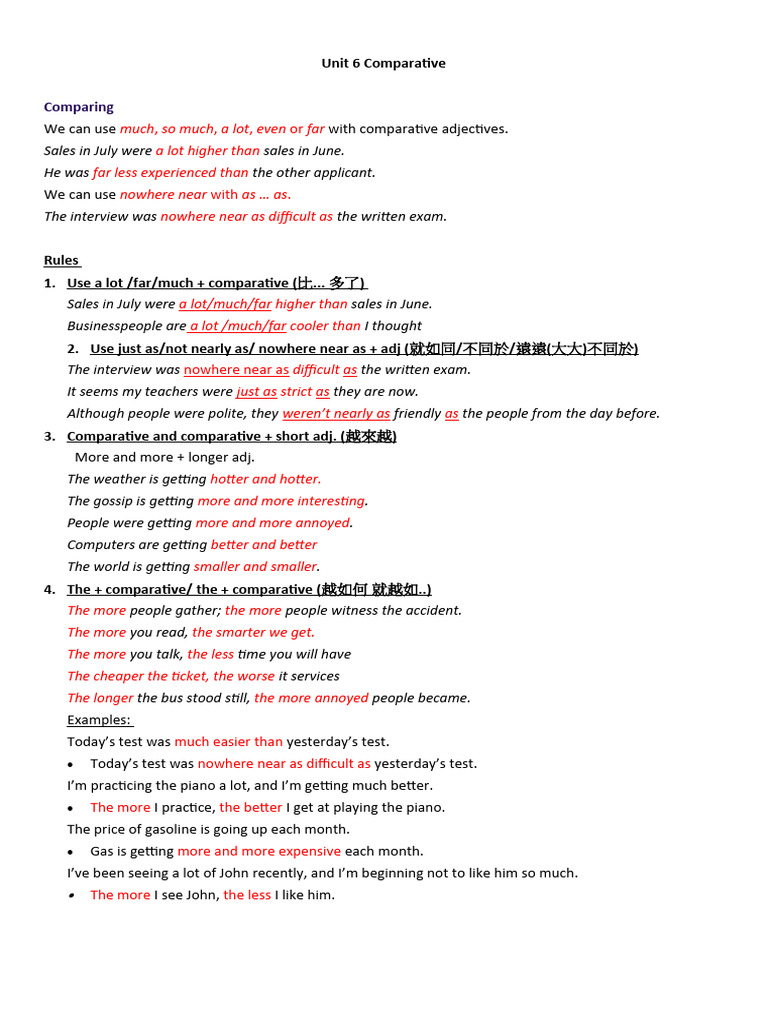 Unit 6 Comparative For Students | PDF | Sentence (Linguistics ...