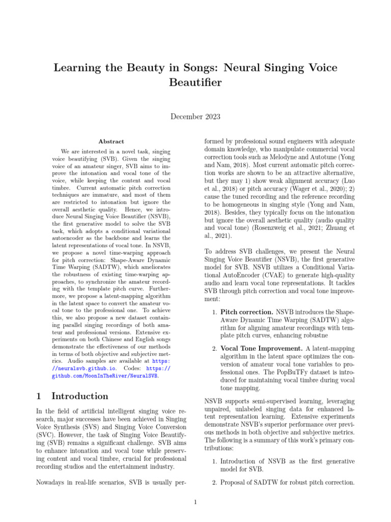 Neural Singing Voice Beautifier | PDF | Singing | Speech Recognition