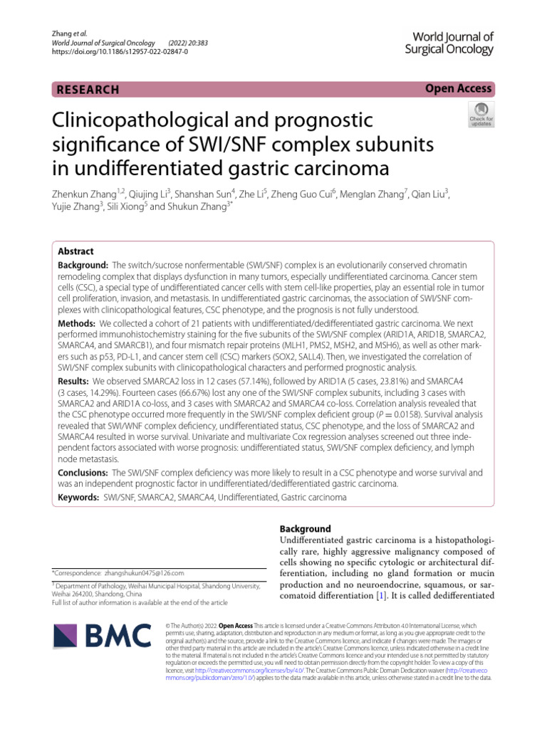 SWI:SNF Undifferentiated Gastric Carcinoma | PDF | Carcinoma ...