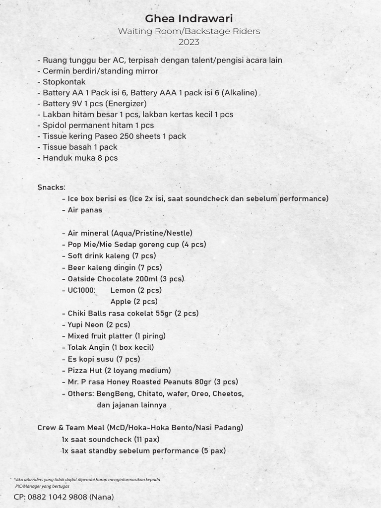 Backstage Riders & Refresments Ghea Indrawari | PDF | Snack Food | Cooking