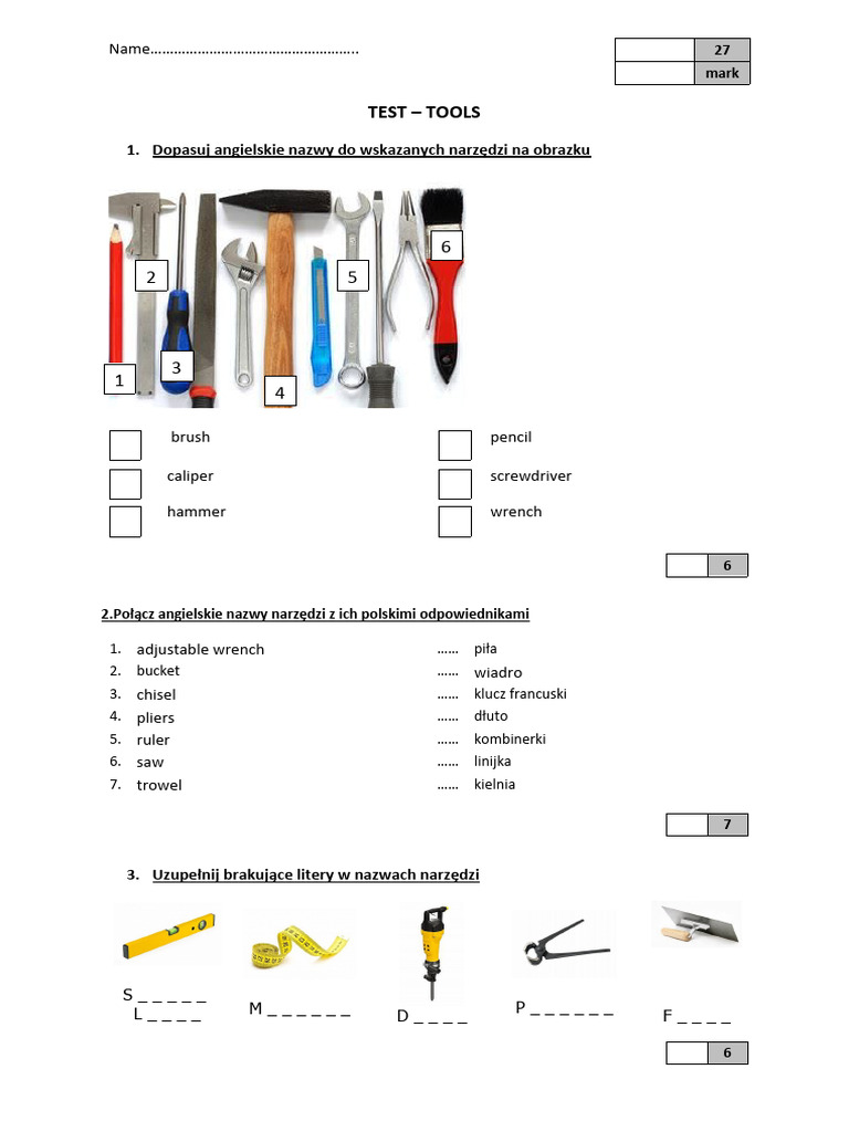 Tools Vocabulary Test | PDF | Home & Garden
