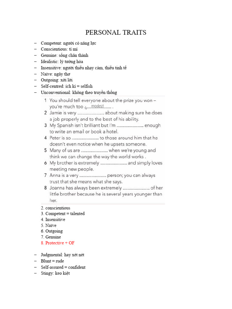 Ielts PERSONAL TRAITS | PDF