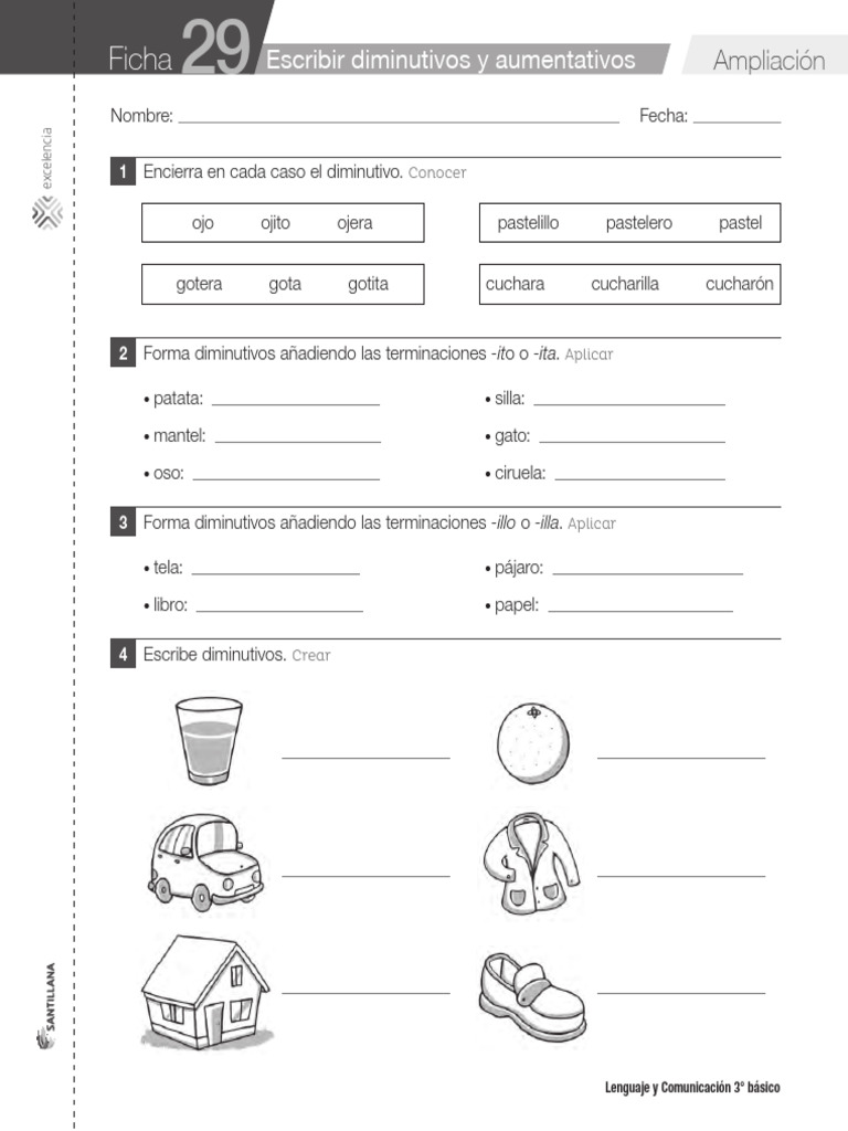 Ficha de Aumentativos y Diminutivos 3° | PDF