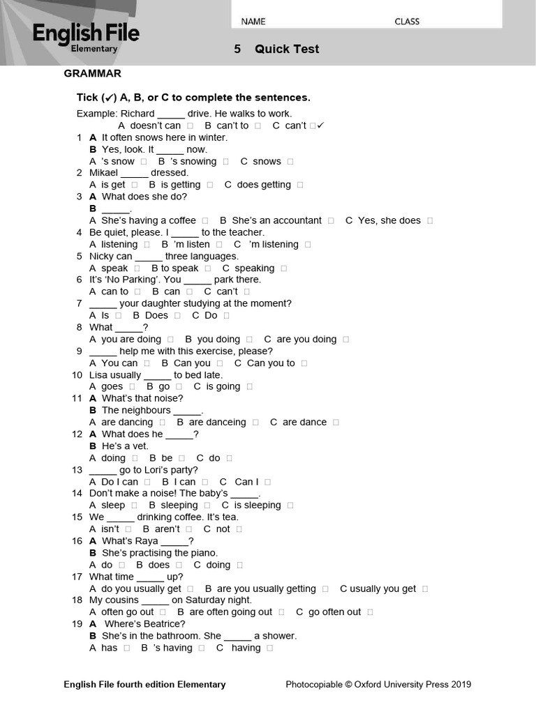 EF4e Elem Quicktest 05 | PDF