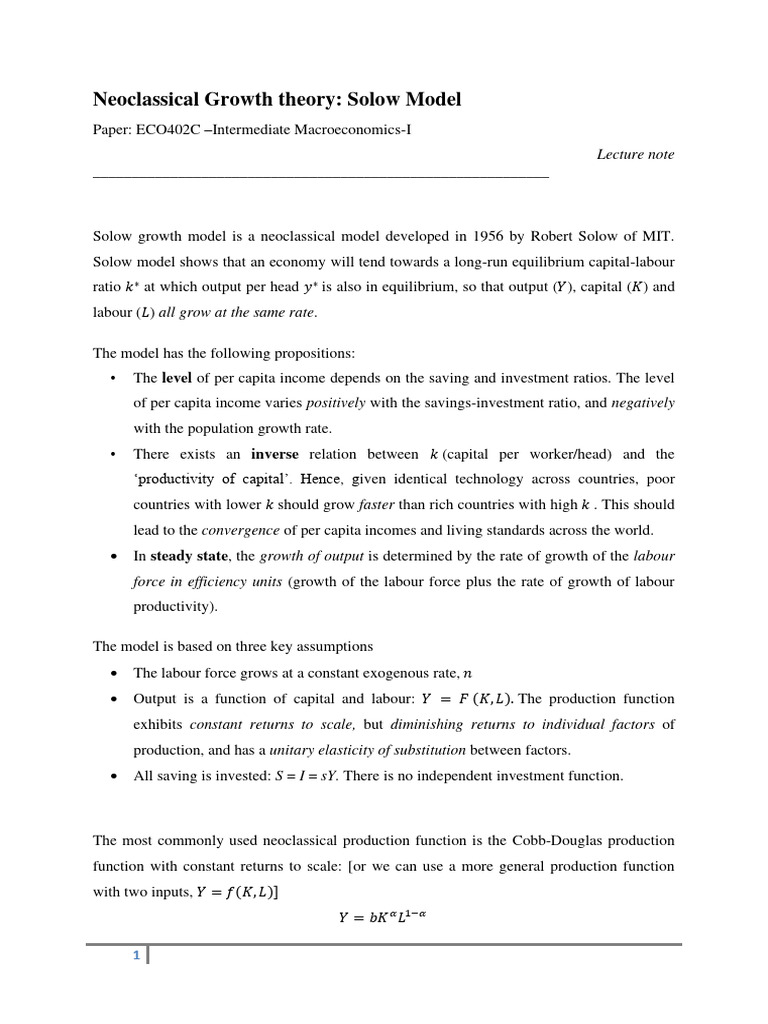 Solow Model Final | PDF | Economic Growth | Economics