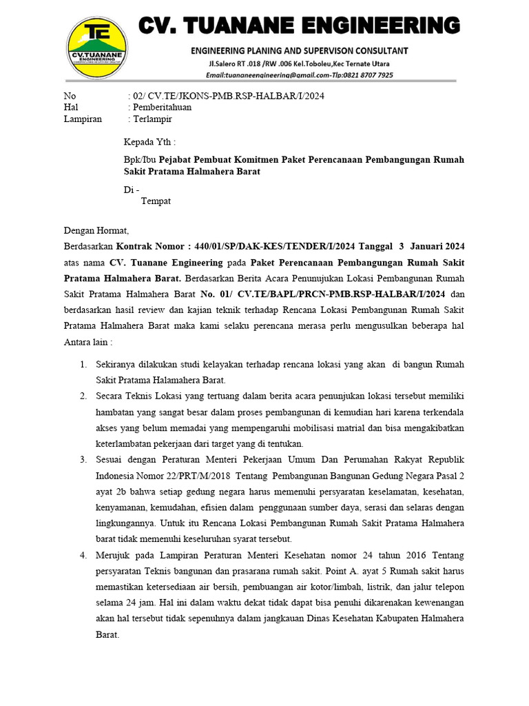 Surat Pemberitahuan PPK RSP HALBAR | PDF