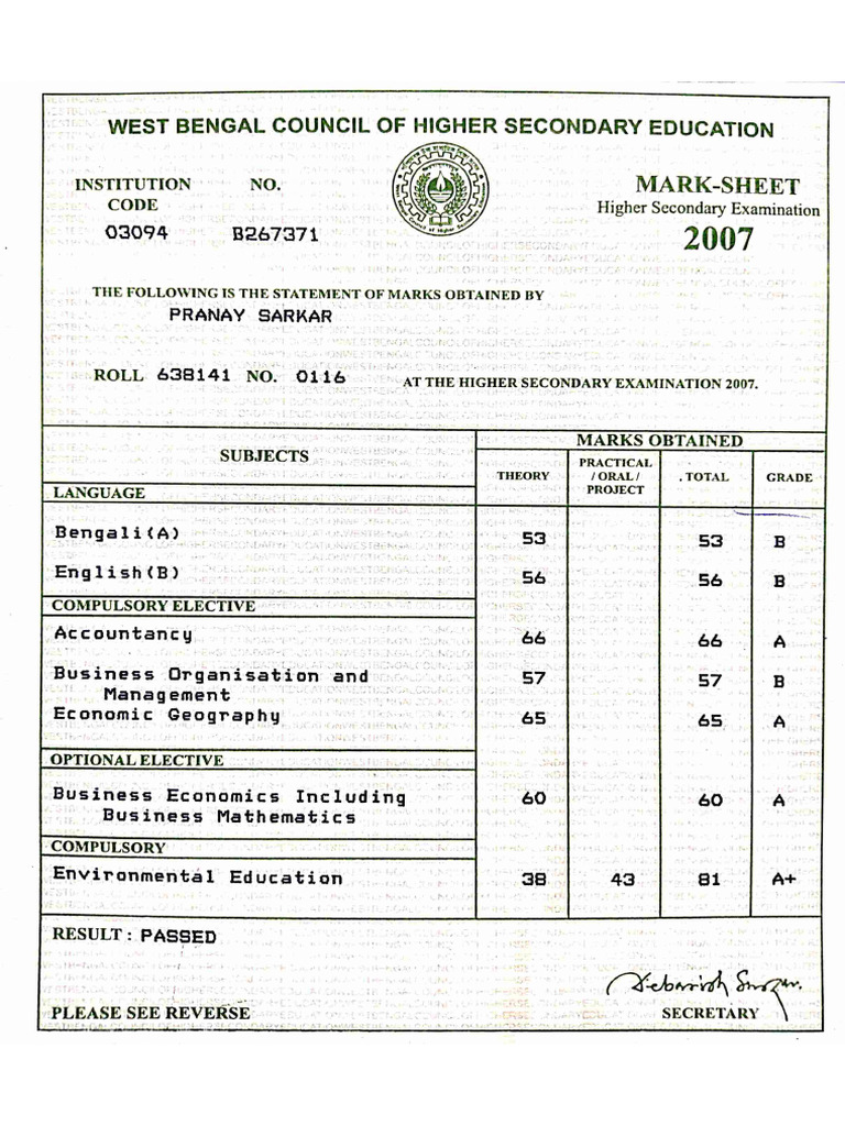 Higher secondary Result | PDF