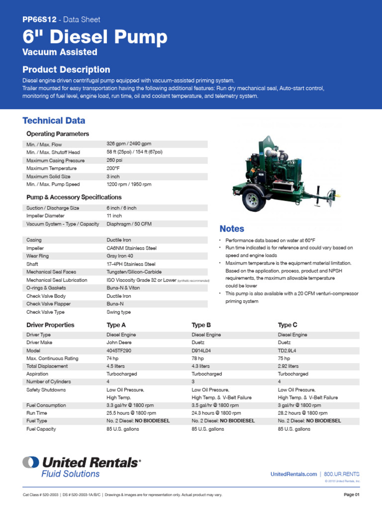 Fluid Solutions 520 2003 6 Inch Vac Assist Diesel Pump Pioneer pp66s12 | PDF