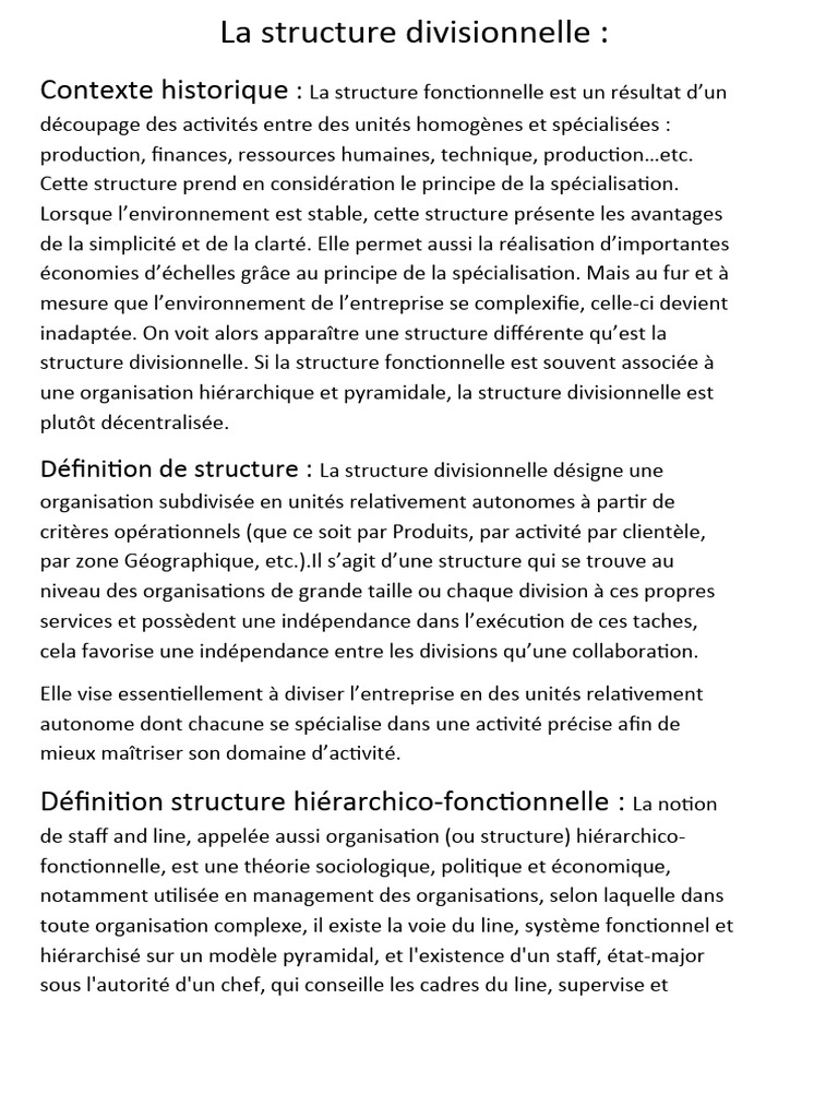 Avantages et inconvénients de la structure divisionnelle | PDF ...