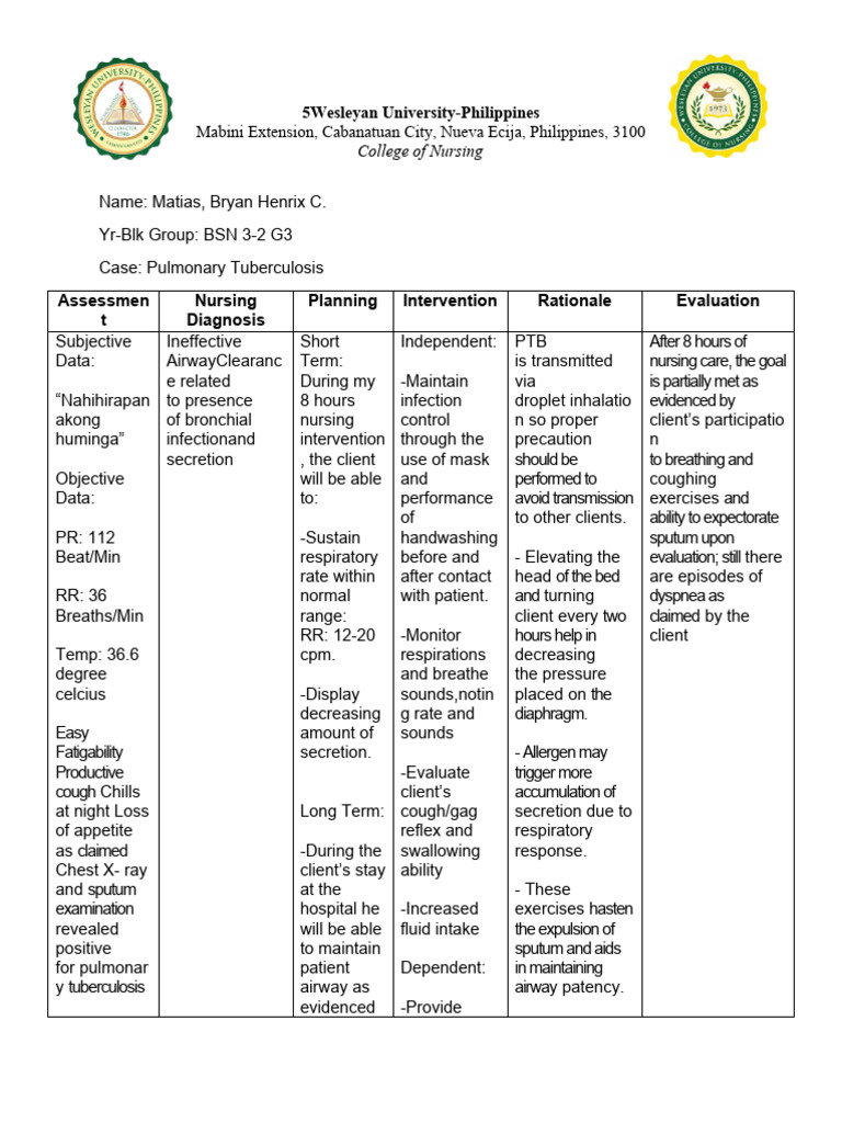 NCP-PTB | PDF | Cough | Respiratory Tract