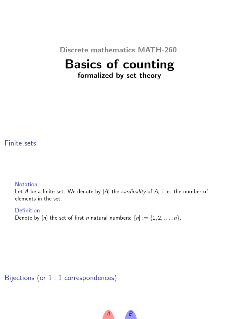 Discretemath l1 Counting | Download Free PDF | Set (Mathematics) | Permutation