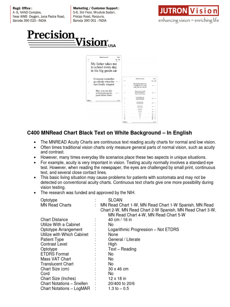 MNRead Chart for Vision Testing | PDF
