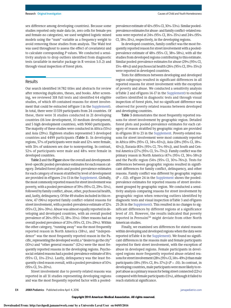 Causes of Child and Youth Homeless in developed and Developing Countries A Systematic Review ...