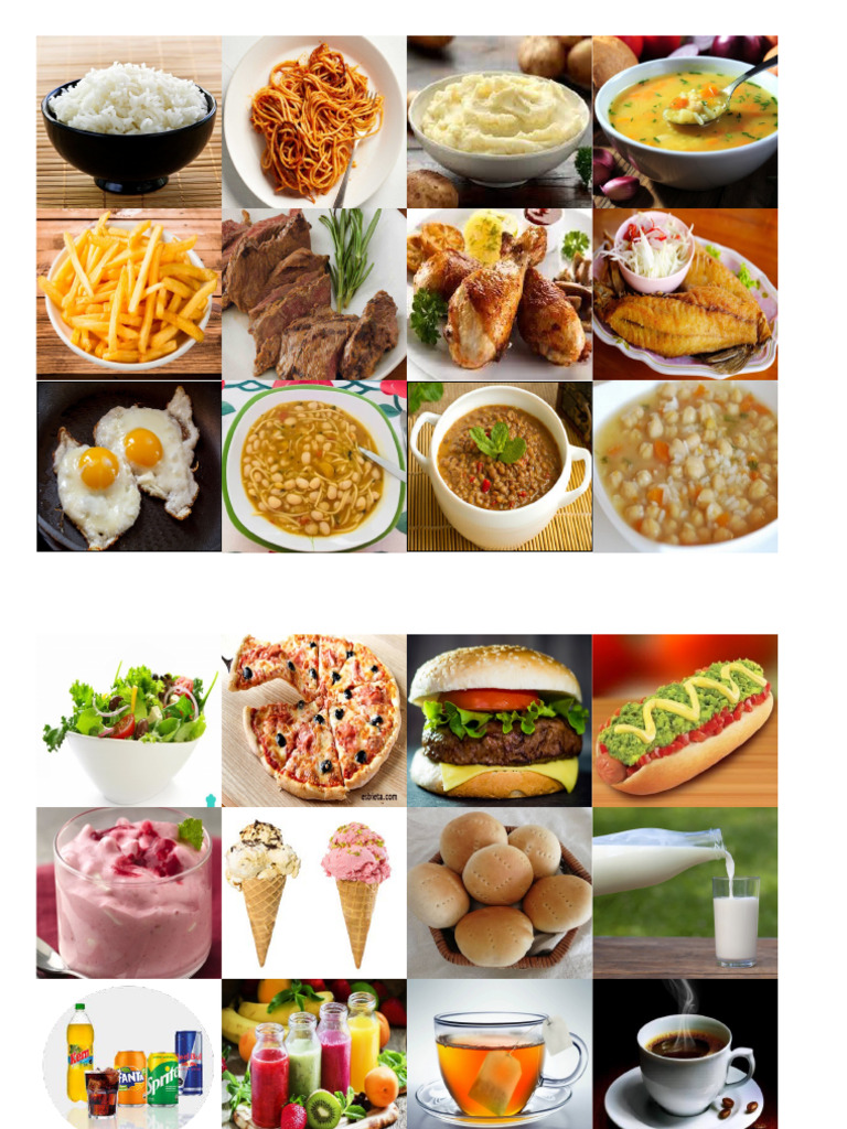 Comidas y Bebidas y Acciones para Oraciones Simples | PDF