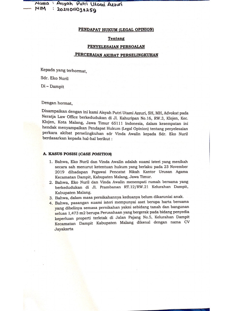 Legal Opinion Perceraian | PDF