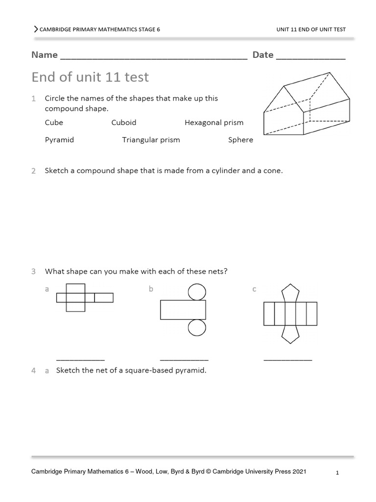 Prim Maths 6 2ed TR Unit 11 Test | PDF | Volume | Litre