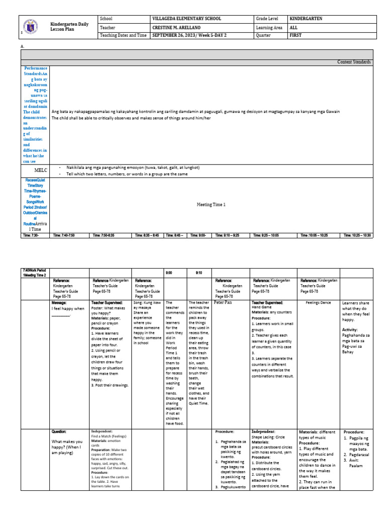 Kinder-New-DLL Week5 - Day2 | PDF | Cognition