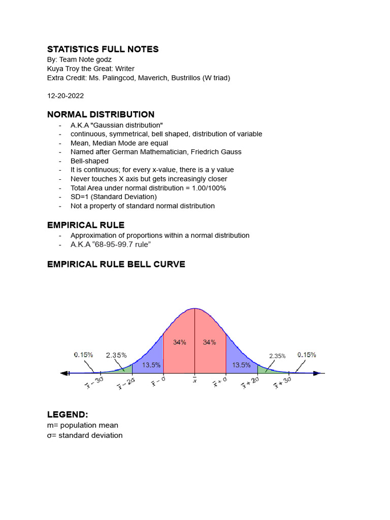 STATISTICS-FULL-NOTES | PDF | Normal Distribution | P Value