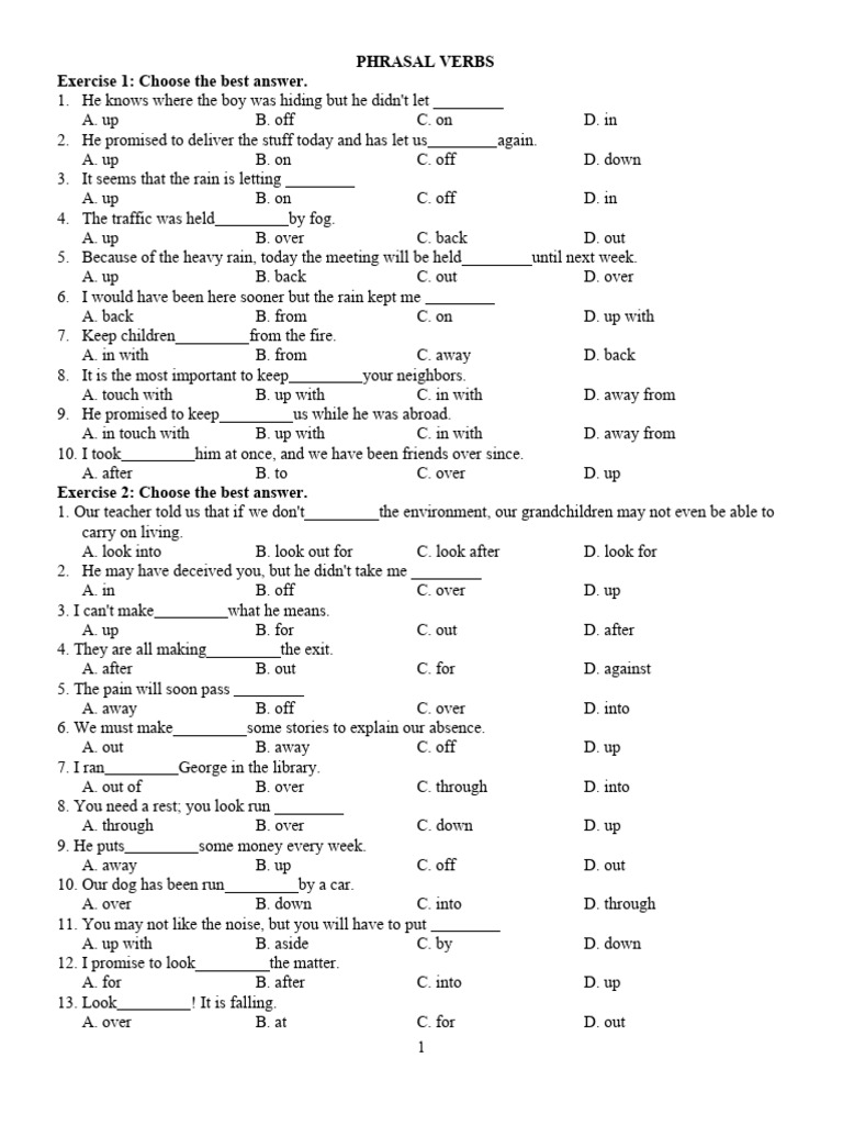 PHRASAL VERBS Exercise | PDF