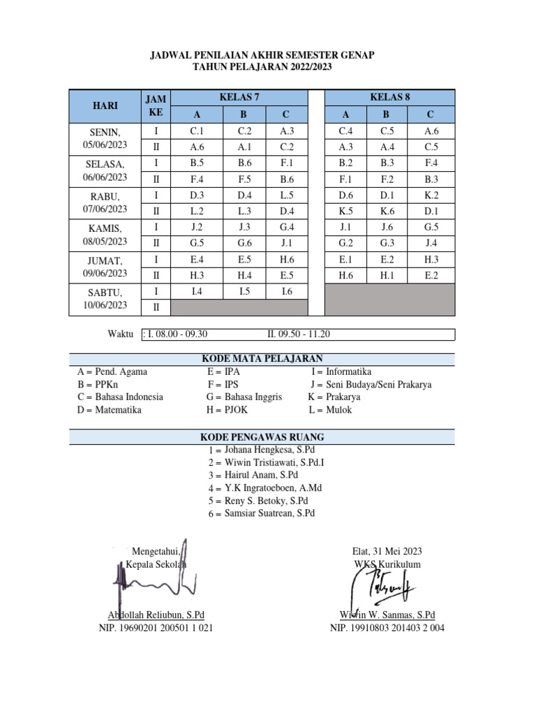 Jadwal Pas Genap 2022.2023 Fix | PDF