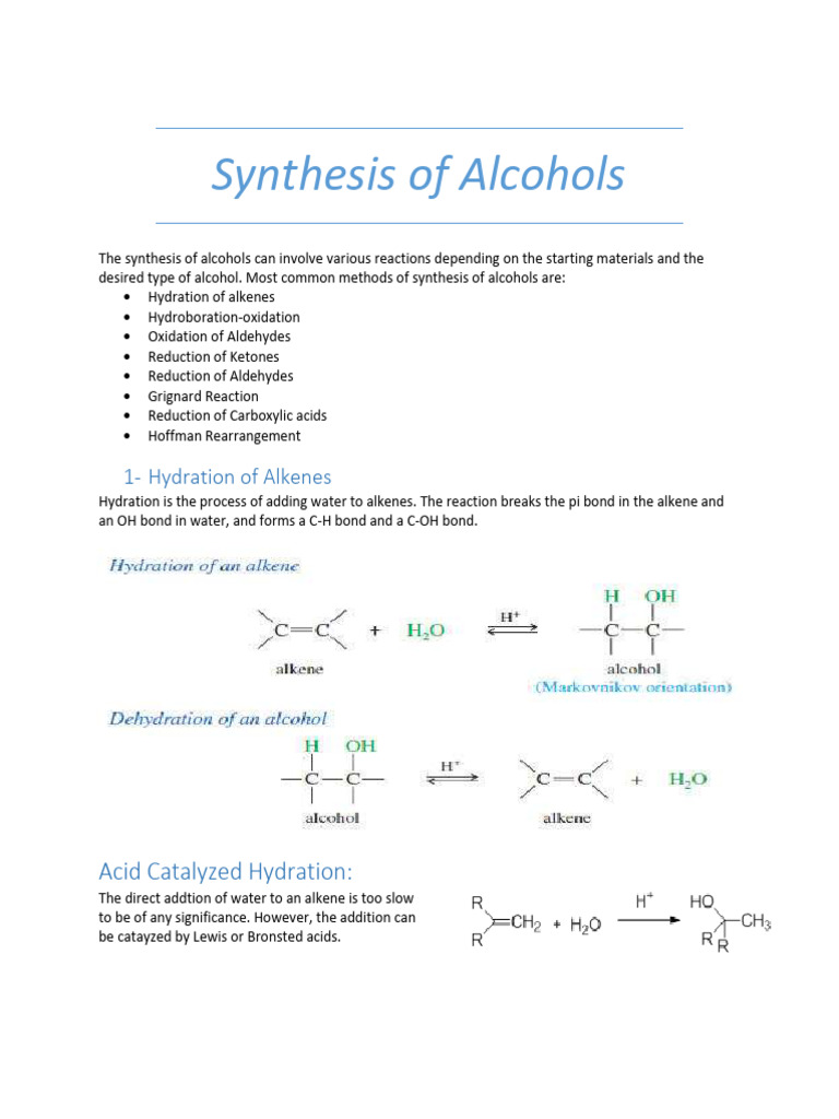 Synthesis of Alcohols | PDF | Alkene | Aldehyde