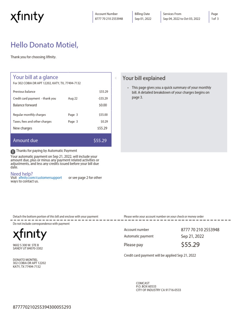 Xfinity Bill Summary for September 2022 | PDF | Service Industries ...