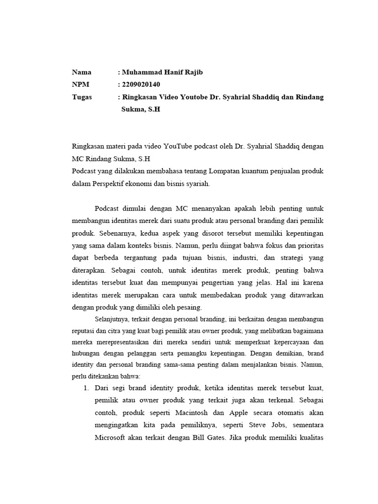 Muhammad Hanif Rajib - Ringkasan | PDF