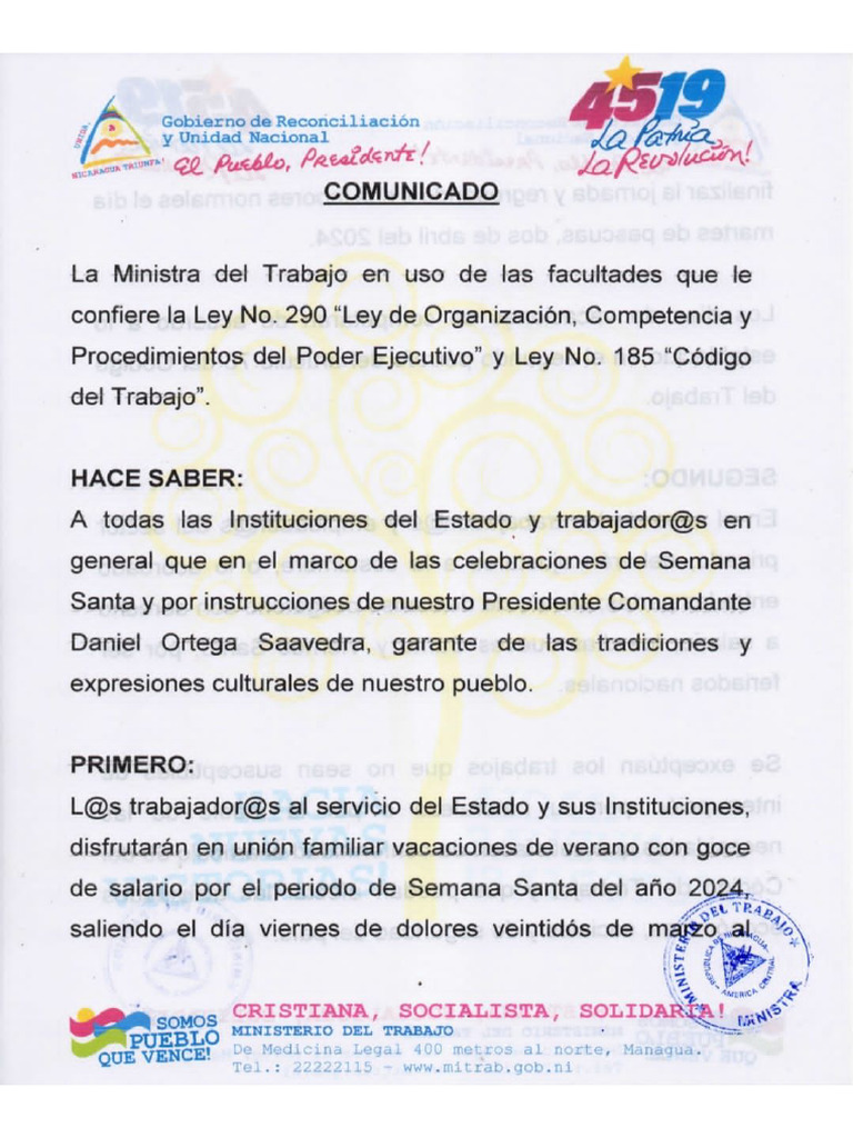 Comunicado Mitrab Semana Santa 2024 | PDF