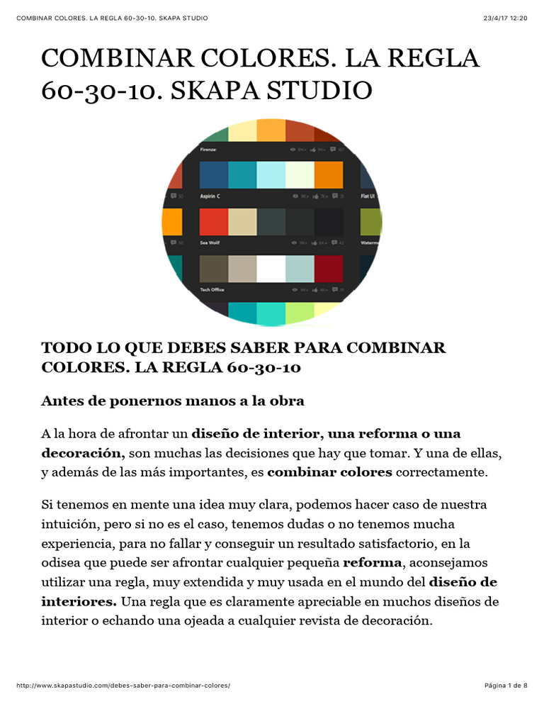 Combinar Colores. La Regla 60-30-10. SKAPA STUDIO | PDF | Color